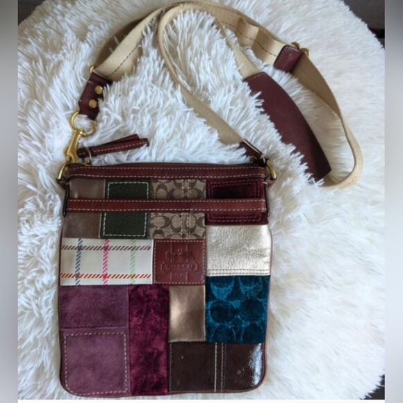 Coach | Bags | Coach 207 Holiday Patchwork Leather Suede Metallic ...